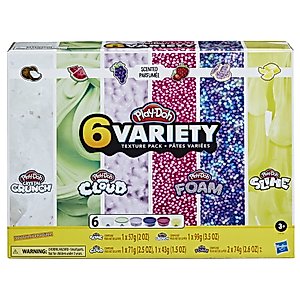 Play-Doh Slime, Crystal Crunch, Super Cloud, and Foam Scented 6 Variety Texture Pack, Tactile Toy for Kids 3 Years and Up, Non-Toxic