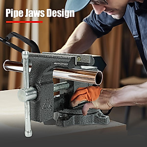 EASYBERG 4.5 Inch Bench Vise, Vice for Workbench with 270° Swivel Locking Base and 4.3in Jaw Opening, Bench Vice for Home DIY Woodworking, Drilling, Cutting Conduit