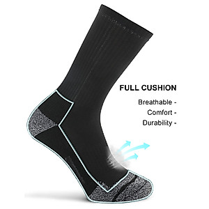 FITRELL 6 Pack Men's Athletic Crew Socks Cushioned Work Boot Socks, Black, X-Large, Shoe Size 12-15