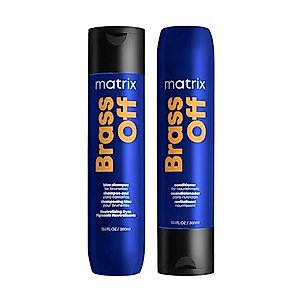 Matrix Brass Off Blue Shampoo and Nourishing Conditioner Set | Moisturize, Tone & Neutralize Brassy Hair | For Color Treated | For Bleached Hair | For Brunettes & Dark Blondes