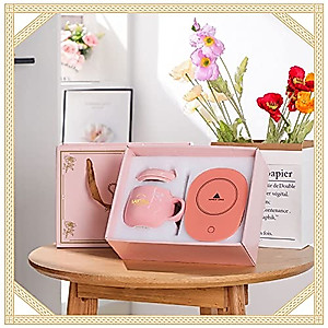 Coffee Cup Warmer Coffee Warmer with Mug for Women Electric Coffee Mug Heater Temperature Control Ceramic Cute Cat Smart Coffee Warmer for Office Desk Home Christmas Birthday Gift(Pink)