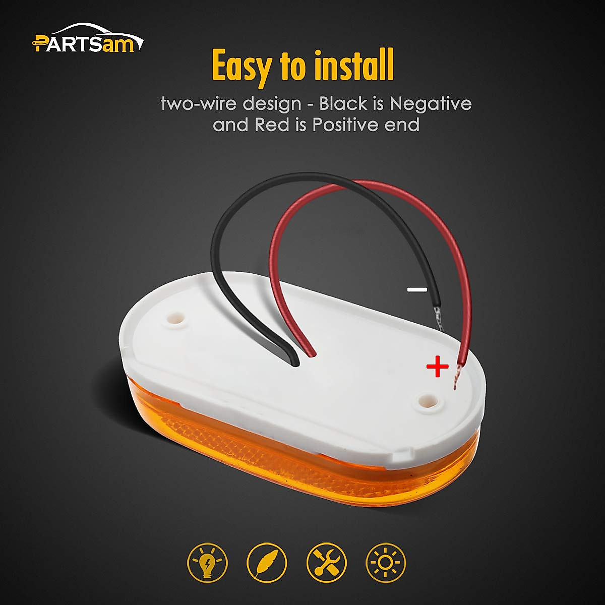 Partsam 2Pcs [DOT Certified] Amber 4 Inch LED Trailer RV Camper Side Marker Clearance Lights Lamps 6 Diodes with Reflex Lens Surface Mount Reflective 2x4 Rectangle Truck Marker Lights Front Rear