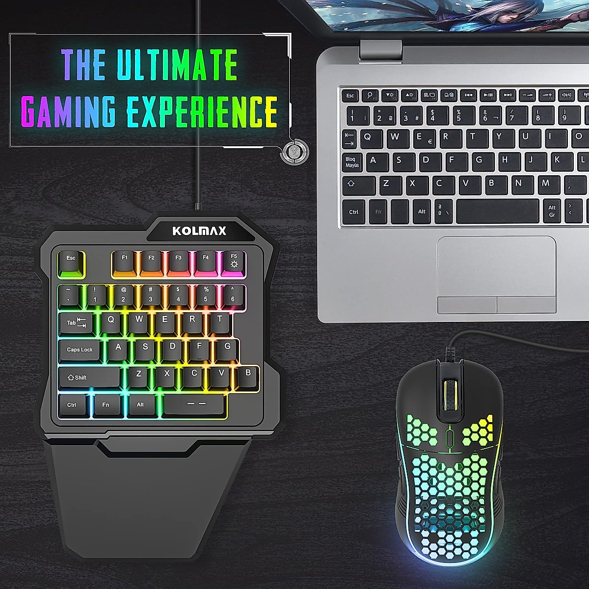 RGB One Handed Gaming Keyboard and Mouse Combo,USB Wired Mechanical Feeling Gaming Keypad with Wrist Rest Support, Gaming Mouse for Laptop PC Xbox PS4 Game Office