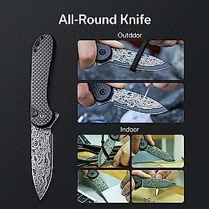 CIVIVI Elementum II Pocket Folding Knife, 2.96" Damascus Blade Utility Knife with Deep Carry Pocket Clip for EDC C18062PB-DS1