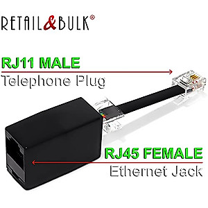 RetailAndBulk (2 Pack) Phone Jack to Ethernet Adapter RJ45 Female to RJ11 Male for Landline Telephone Service