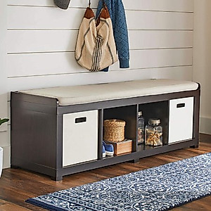 Better Homes and Gardens 4-Cube Storage Organizer Bench and White/Wood Planter 20" Green/Yellow Faux Snake Plant (4-Cube, Espresso)