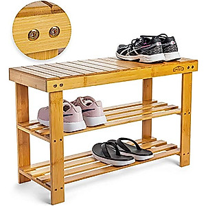 Homemaid Living Bamboo 3 Tier Shoe Rack Bench, Premium Shoe Organizer or Entryway Bench, Perfect for Shoe Cubby, Entry Bench, Bathroom Bench, Entryway Organizer, Hallway or Living Room(Natural Bamboo)
