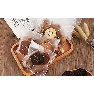 NPLUX 200PACK Self Sealing Cellophane Bags Cookie Bags for Gift Giving Clear Treat Bags with Stickers(White Polka Dot, 4X4INCH)