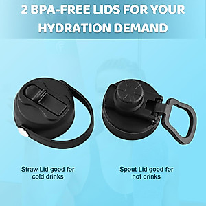 Futtumy Stainless Steel Water Bottle with Straw, 32oz Water Bottle with Spout Lid and Straw Lid, Double Wall Vacuum Insulated Water Bottle, Thermal Bottle for Sports Travel School Gym (Blue gradient)