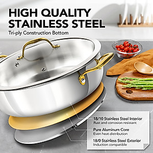 MICHELANGELO Stainless Steel Pan with Lid - 7 Quart Saute Pan, Deep Frying Pan with Lid, Dishwasher and Oven-Safe, All Cooktops Compatible, 12 Inch