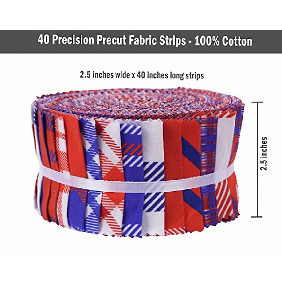 Soimoi 40Pcs Check & Tartan Print Cotton Precut Fabrics for Quilting Craft Strips 2.5x42inches Jelly Roll - Red, Blue & White