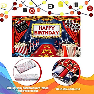 Movie Theme Party Decorations Include Large Fabric Backdrop Happy Birthday Background 5 x 3 Feet Movie Now Showing Banner 6 x 1 Feet for Movie Night with Rope