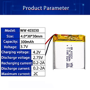 FREEDOH 3.7V 300mAh Polymer Lithium Battery 403030 Rechargeable Lithium-ion Battery Rechargeable Backup Battery (2pcs)