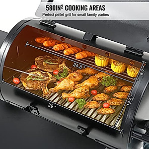 VEVOR Smoker Pellet Grill,Portable Wood Pellet Grill with Cart for Outdoor Cooking, Barbecue Camping,Picnic,Patio and Backyard,580 sq,Black