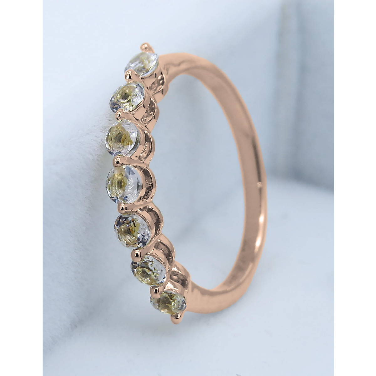 Dazzlingrock Collection Round Morganite Ladies 7 Stones Wedding Band Ring in 10K Rose Gold, Size 9