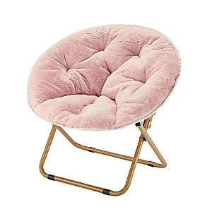 Heritage Kids Faux Fur Kids Saucer Chair, Blush with Gold Base