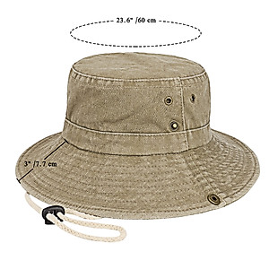 Unisex Cotton Boonie Hat Summer Outdoor Packable Fishing Bucket Hat Beach Sun Hat with String for Women Men (US, Alpha, One Size, Retro Khaki)