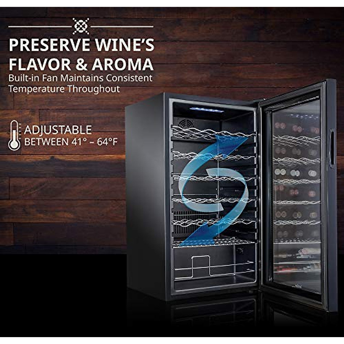 Ivation 34 Bottle Compressor Wine Cooler Refrigerator w/Lock | Large Freestanding Wine Cellar For Red, White, Champagne or Sparkling Wine | 41f-64f Digital Temperature Control Fridge Glass Door Black
