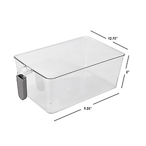 Home Basics Pull-Out Plastic Storage Bin with Soft Grip Handle for Refrigerator, Freezer & Kitchen Pantry Storage Organizer, Clear (4, LARGE)
