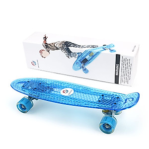 HUAXIAO 22 Inch Skateboard- with Led Light Up Wheels for Beginners,Complete Mini Cruiser Retro Skateboard for Kid,Smooth Riding,Durable Polypropylene with Pu Wheels