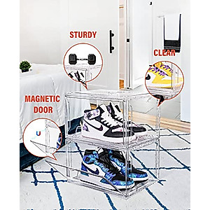 Shoe Boxes Clear Plastic Stackable 10 Pack Sneaker Storage Boxes with Magnetic Door, Acrylic Boxes for Display, Strong and Sturdy Fit Shoe Size Up to US 15
