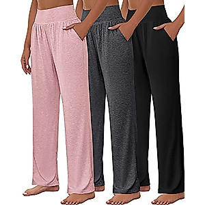 Neer 3 Pcs Women's Wide Leg Yoga Pant Comfy Loose Sweatpants High Waist Lounge Casual Athletic Pant Workout Joggers Pant (Black, Dark Gray, Pink,Xx-Large)