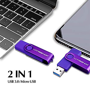 OTG USB Flash Drive WANSENDA 3.0 USB Memory Stick 256GB 128GB 64GB 32GB 16GB Pen Drive High Speed for Android/PC/Mac (16G, Purple)