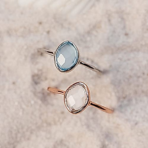Pura Vida Ring Silver Organic Stone Ring - Handmade Ring with Blue Chalcedony, Brass Base with Rhodium Plating - Silver Rings for Women, Cute Rings for Teen Girls, Boho Jewelry for Women - Size 8