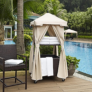 Maykoosh HonmeStock Nordic Haven Outdoor Wicker Towel Valet Sand/Brown, Floor Mountable, Wheeled, Portable - 31.5" D x 35.5" W x 79.75" H