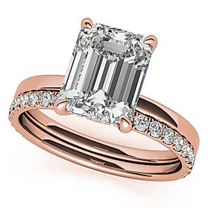 10K Solid Rose Gold Handmade Engagement Ring 1 CT Emerald Cut Moissanite Diamond Solitaire Wedding/Bridal Ring for Women/Her Propose Ring Set (7)