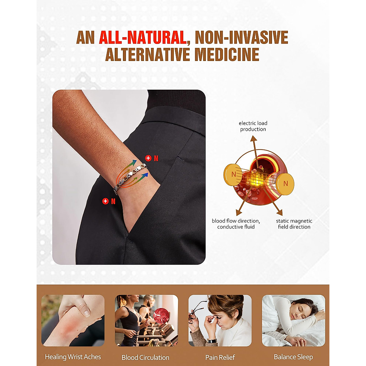 Jecanori Magnetic Bracelet for Women,Titanium Steel Brazaletes Jewelry Gifts with Adjustable Tool(Braveheart Series) Magnetic Field Therapy