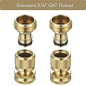 UEHICT Garden Hose Quick Connect - Quick Connect Garden Hose Fittings, Solid Brass Water Hose Quick Connect, 3/4 inch GHT, 2 Set