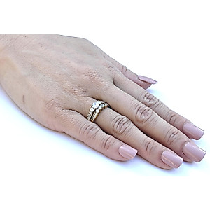 Lanyjewelry 1.35ct CZ Gold IP Stainless Steel WOMENS WEDDING/ENGAGEMENT RING SET- Size 10