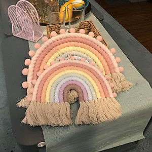 JILPAK Large Rainbow Wall Hanging, Pastel Fiber Rainbow Wall Hanging, Macrame Rainbow Wall Hanging Nursery Boho Decor Kids Room (10 x 14 inches)