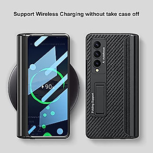 Libeagle Compatible with Samsung Galaxy Z Fold 4 Case, Built in Hidden S Pen Holder to Avoid Pen Lost, Leather on Back, Screen Protector, Hinge Protection, Wireless Charging Cover 5G 2022-Carbon Fiber