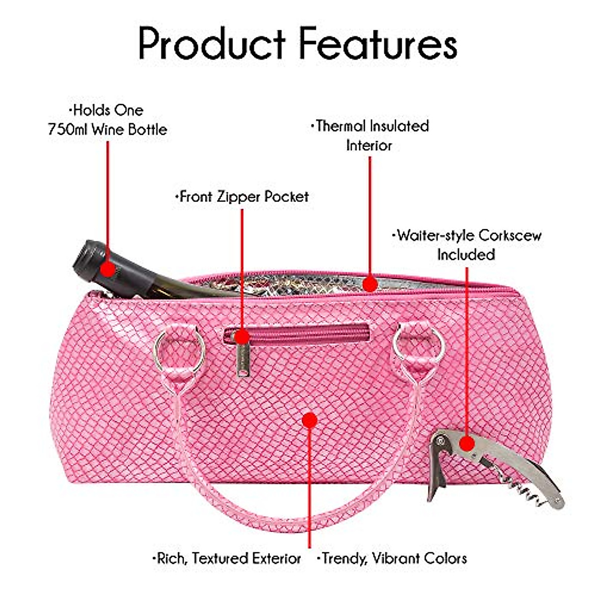 Primeware Wine Clutch Bag Thermal Insulated Wine Carrier Tote Holds Red and White Wine 750 Milliliter Bottle Includes Portable Waiter Style Corkscrew