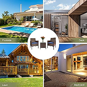 PAIQIAN Patio Furniture Set 3 Pieces of Outdoor Furniture, Patio Table and Chairs with Thick Cushion Sectional Outdoor Set, Manual Wicker Patio Conversation Set for Porch Backyard Lawn Garden Pool