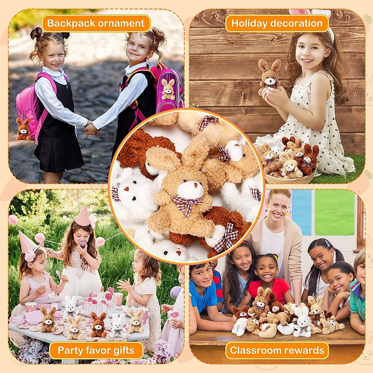 Sotiff 24 Pcs Easter Plush Bunny Stuffed Animal Bulk 4.7 Inch Mini Bunnies Keychain Doll Furry Rabbit with Bow Tie for Birthday Baby Shower Party Favor Gifts Classroom Rewards(Mixed Color)