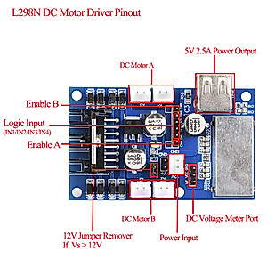 OSOYOO 4WD L298N Motor Driver Board Dual H Bridge DC JST Connectors for Robotic Smart Car for Arduino Rapsberry Pi 3 3b 4b