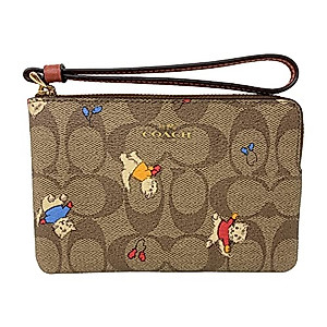 COACH Corner Zip Wristlet In Signature Coated Canvas With Cat Mittens Print Style No. CE706 Khaki