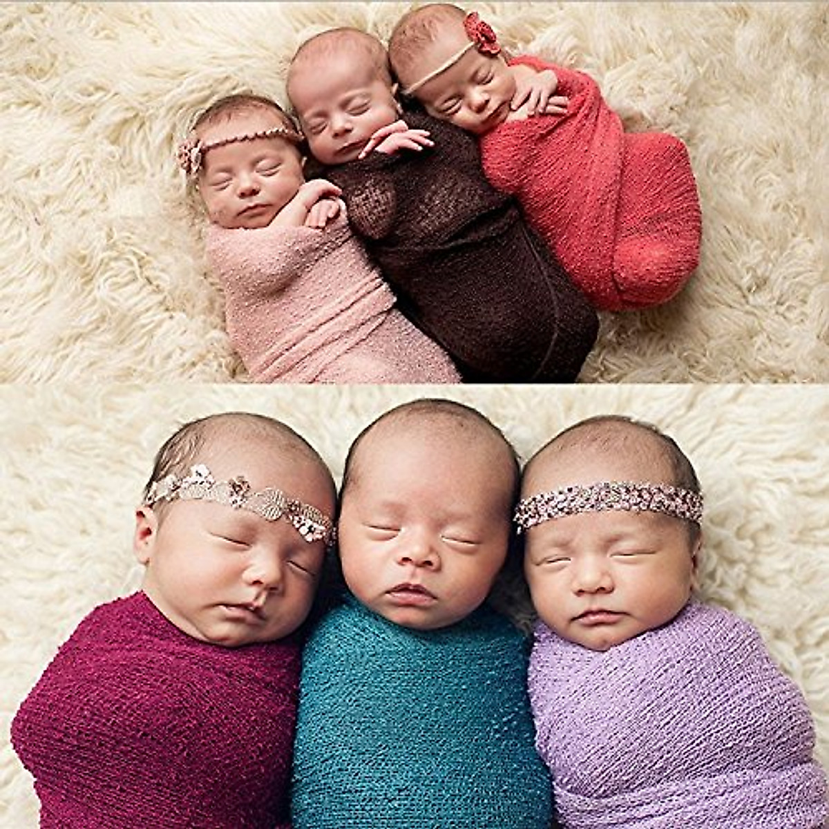 Buthneil 2 Pack Newborn Boy Girl Baby Stretch Wrap Photo Props Wrap-Baby Photography Props Photo Blanket, Purple & Gray