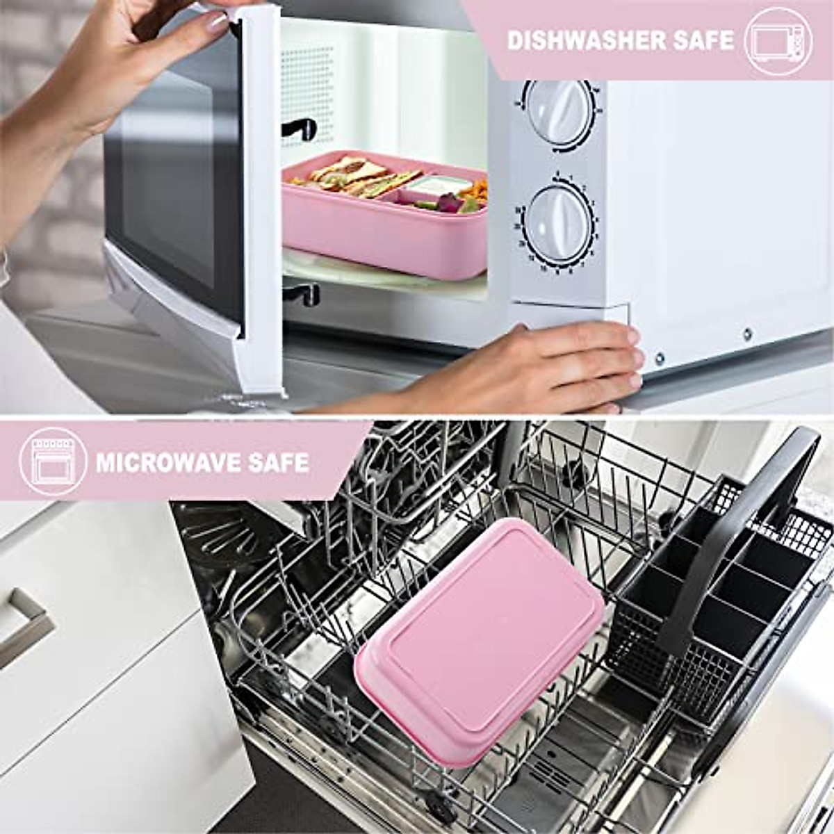 Bento Box for Kids, Two-color design Lunch Box with Sauce Containers, Leak Proof, Dishwasher & Microwave Safe and 3 Compartments Meal Prep Bento Box with Ice Pack for Boys Girls School, Work, Travel