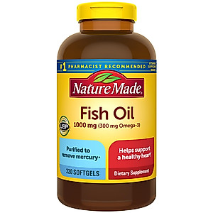 Nature Made Fish Oil 1000 mg Softgels, Fish Oil Supplements, Omega 3 Fish Oil for Healthy Heart Support, Omega 3 Supplement with 320 Softgels, 160 Day Supply