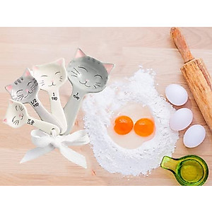 Cat Shaped Ceramic Measuring Spoons - Gift for Any Cat Lover - Cat Ceramic Measuring Spoons Baking Tool - Creative Functional Kitchen Decor - Comes in White and Gray - Set of 4