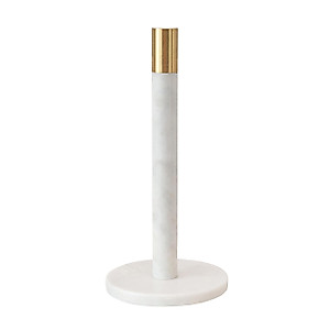Bloomingville Modern Marble Paper Towel Holder with Brass Accent Band, White