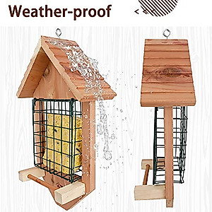 Solution4Patio USA Cedar Tail Prop Suet Bird Feeder with One Perch, Clasp Suet Cage for Squirrel Proof, Suet Cake Holder for Pileated Woodpecker, Downy Woodpecker, Nuthatch, Chickadees, etc.