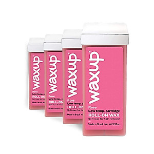 waxup Rose Roll On Wax 4 Pack, Hair Removal Wax Cartridge for Roll on Wax Kit and 200 Wax Strips