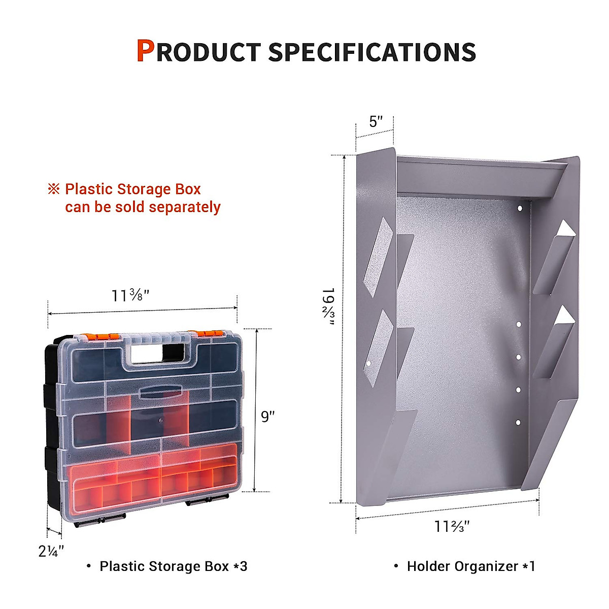 P-SH-Hanging Tote Kit for Van Shelving Storage, 3 Plastic Storage Box w/1 set Hanging Organizer Holder for Small Parts, Screws and Hardwares