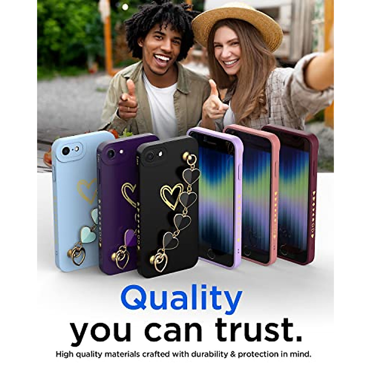 AICase iPhone SE 2022 Case,iPhone 3rd/2020/2nd gen/iPhone 8/7 Case for Women with Full Camera Lens Protection and Hand Strip Loop, Silicone Heart Girly Cute Soft Slim Shockproof for iPhone 8/7/SE_6