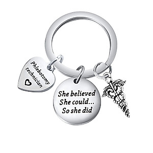 PLITI Phlebotomy Gifts Phlebotomy Technician Keychain She Believed She Could So She Did Keyring (Phlebotomy She Believed2)